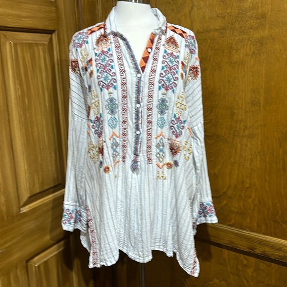 Johnny Was | Tops | Johnny Was Clapton Stripe Linen Blend Embroidery ...